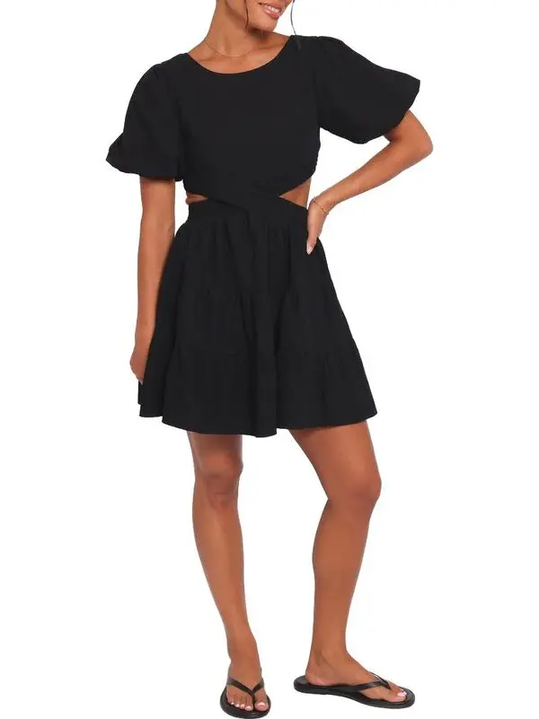 PETAL & PUP Doris Puff Sleeve Cotton Mini Dress - Black