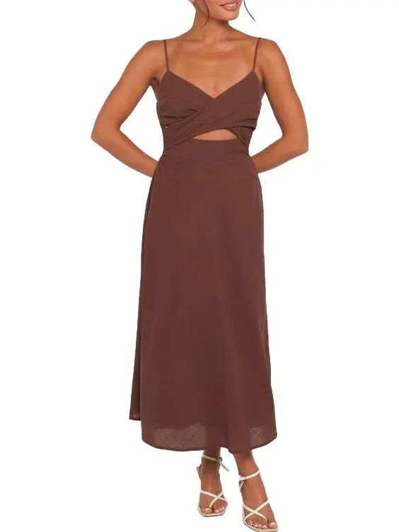 PETAL & PUP Elvina Cutout Midi Dress - Brown