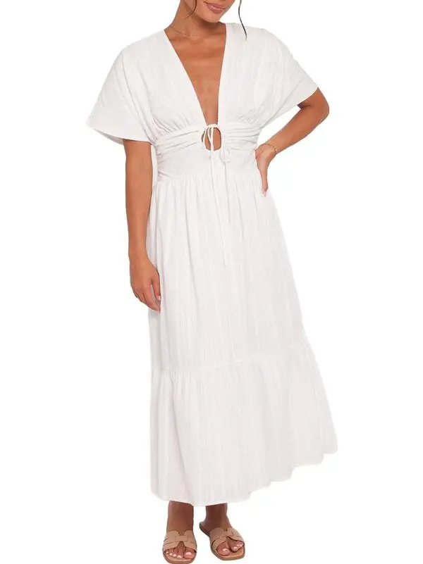 PETAL & PUP Edel Plunge Neck Cotton Maxi Dress - White