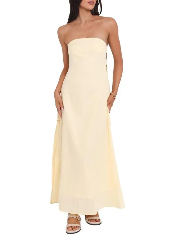PETAL & PUP Cyrus Strapless Cutout Maxi Dress - Butter Yellow