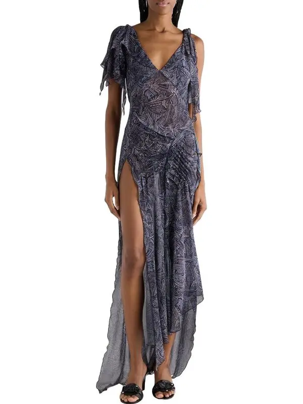 Isabel Marant Tylena Print Asymmetric Silk Maxi Dress - Faded Night