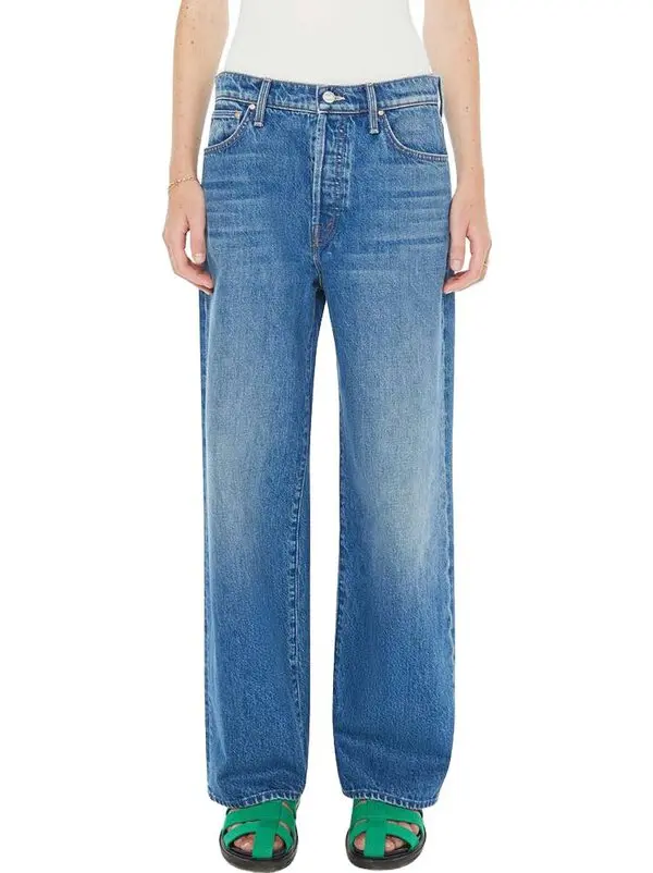 MOTHER The Dodger Button Flood Relaxed Straight Leg Jeans - Green Thumb