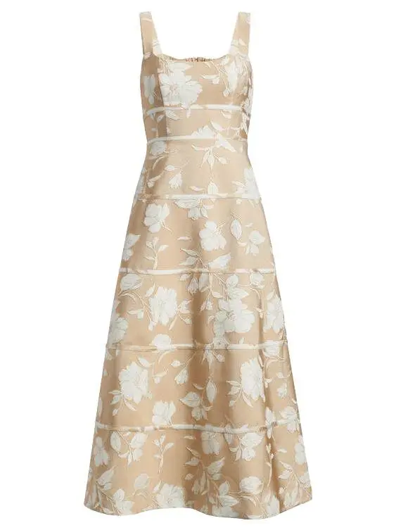 Anne Klein Floral Jacquard A-line Dress - White Dove/latte
