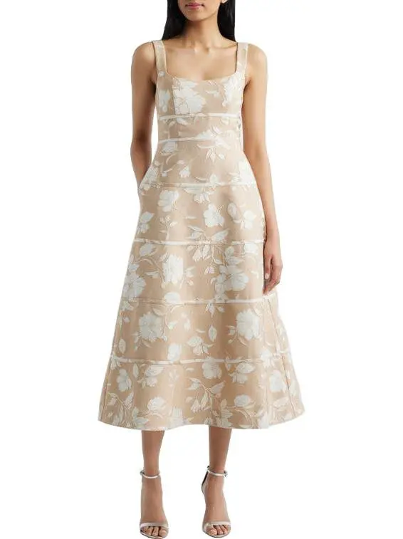 Anne Klein Floral Jacquard A-line Dress - White Dove/latte