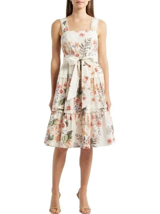 Anne Klein Sleeveless Tiered Dress - White Dove Multi