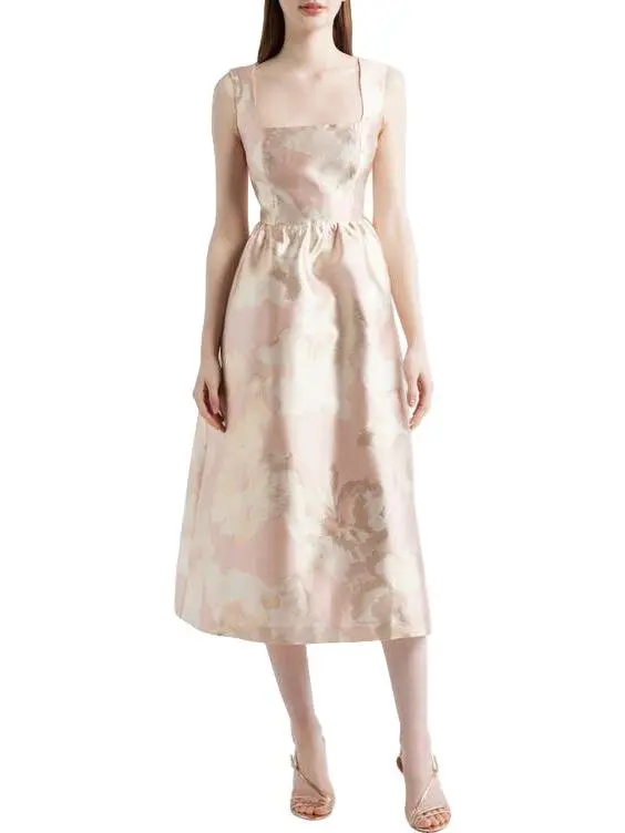 Anne Klein Metallic Floral Print Midi Dress - Blossom Multi