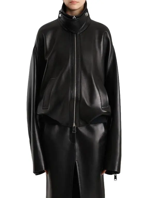 Khaite Hamett Leather Bomber Jacket - Black