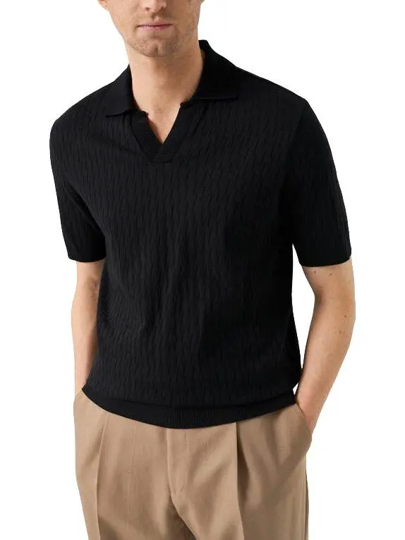 Eton Open Collar Jacquard Polo - Black