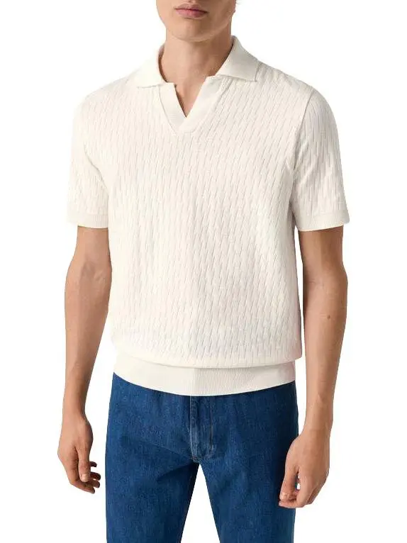 Eton Open Collar Jacquard Polo - Natural