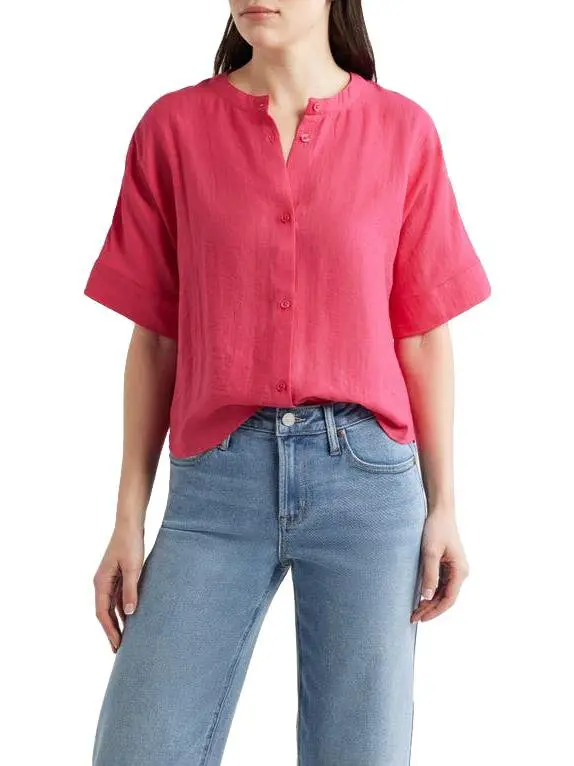 CITY BLUES Boxy Short Sleeve Button-up Shirt - Bright Rose
