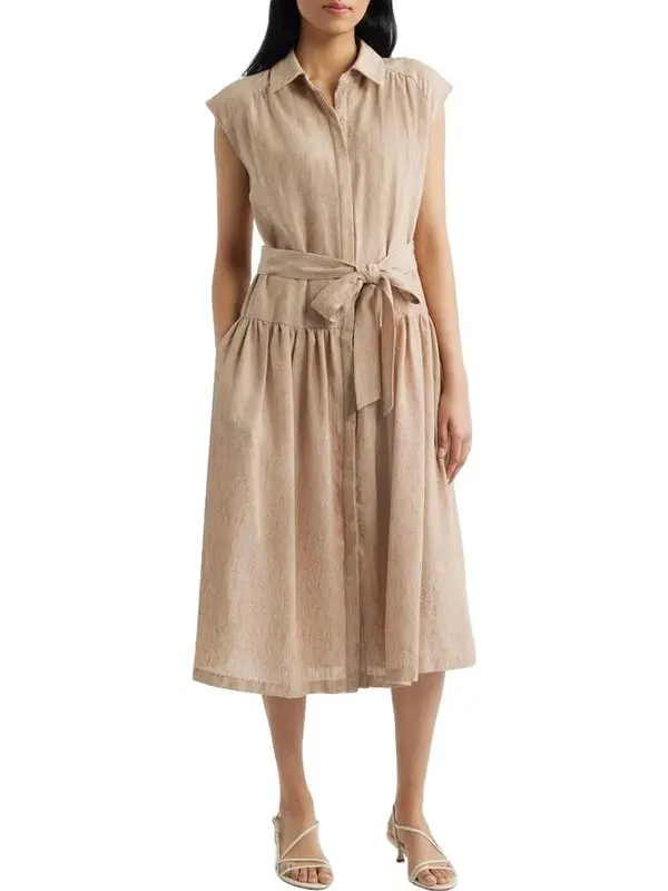 Julia Jordan Cap Sleeve Tie Waist Midi Dress - Khaki