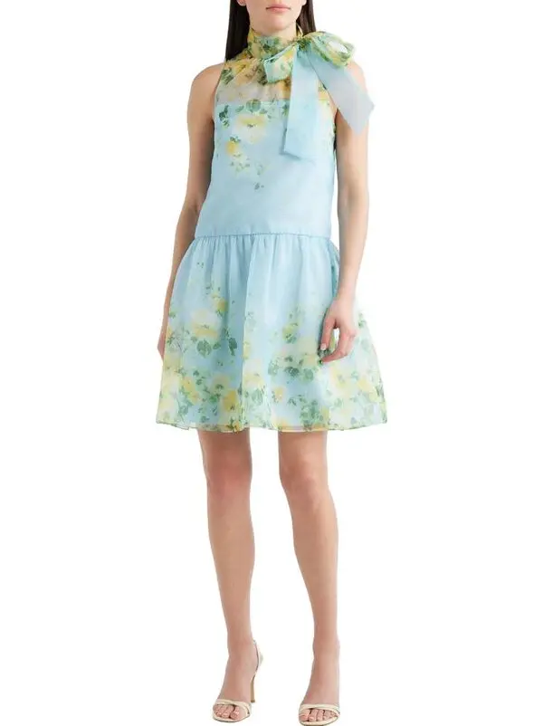 Julia Jordan Floral Drop Waist Cocktail Dress - Blue Yellow