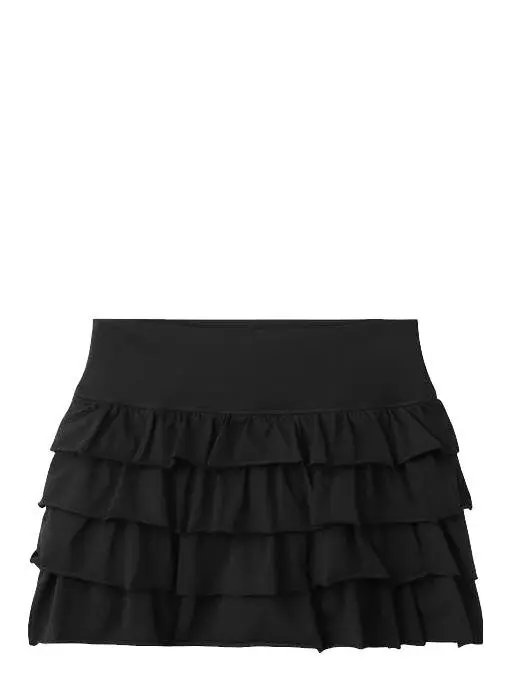 Mango Ruffled Stretch Cotton Miniskirt - Black