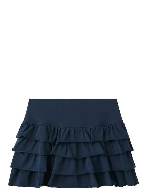 Mango Ruffled Stretch Cotton Miniskirt - Navy