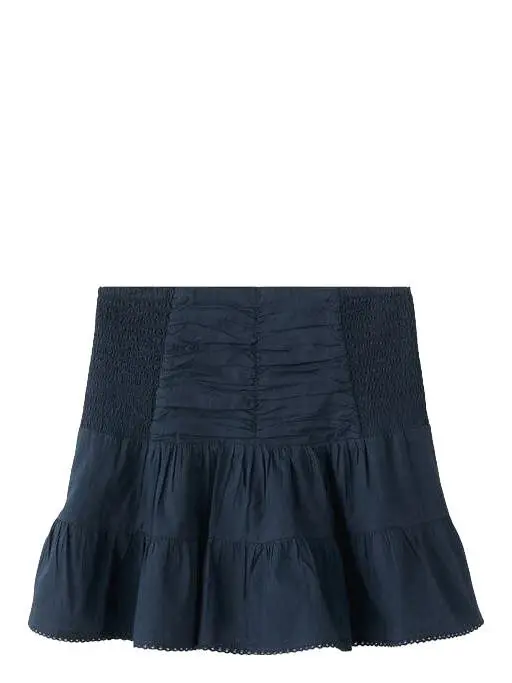 Mango Ruched Ruffle Miniskirt - Navy