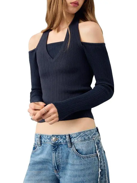 Mango Rib Halter Top - Navy