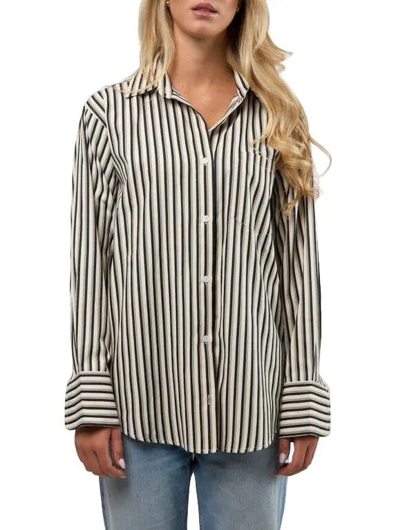VIENS AVEC MOI The Port Stripe Button-up Shirt - Black