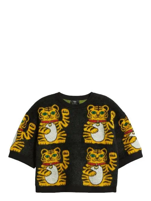 DRESSED IN LALA Lucky You Knit Tiger Top - Black Lucky Kitty