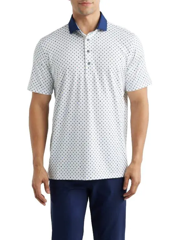 Greyson G Squared Neat Logo Print Performance Golf Polo - Arctic
