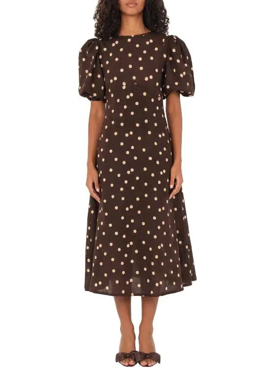 THE LULO PROJECT Linen & Cotton Maxi Dress - Polka Dots Brown