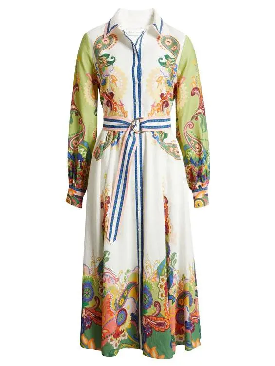 Elie Tahari Ester Belted Long Sleeve Shirtdress - Celestial Paisley