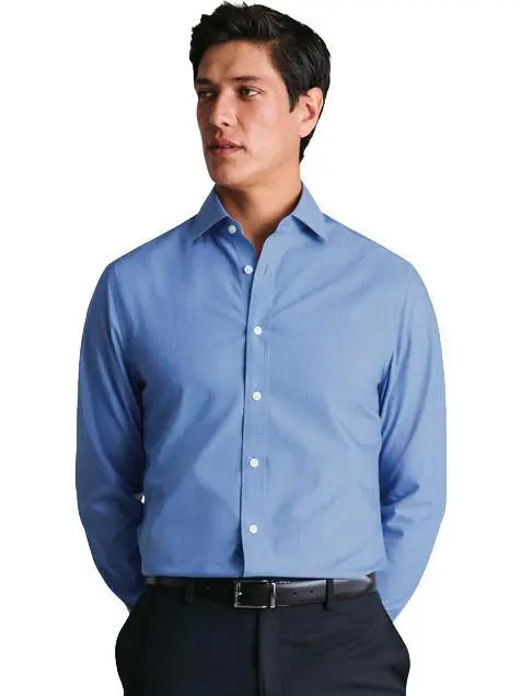 CHARLES TYRWHITT Non-iron Cutaway Collar Poplin Shirt - Mid Blue