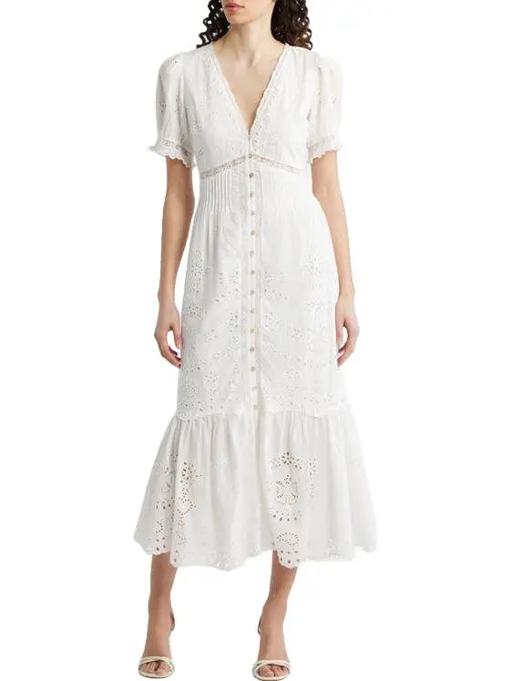 LoveShackFancy Tarragon Eyelet Lace Maxi Dress - White