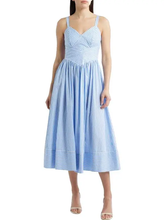 ZOE AND CLAIRE Stripe Cotton Midi Sundress - Sky Blue Stripe