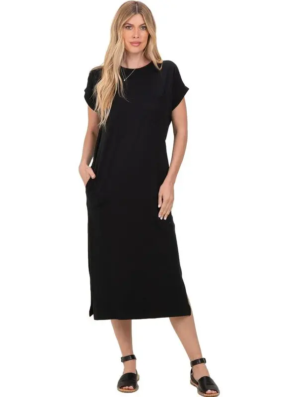 PINKBLUSH Maternity Pocket Front Midi T-shirt Dress - Black