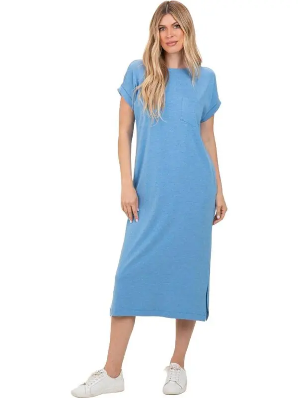 PINKBLUSH Maternity Pocket Front Midi T-shirt Dress - Blue