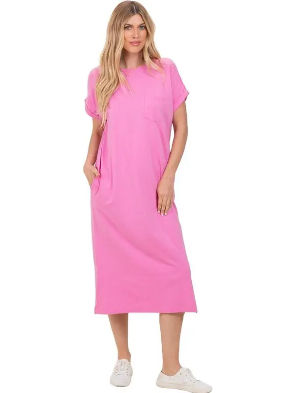 PINKBLUSH Maternity Pocket Front Midi T-shirt Dress - Pink
