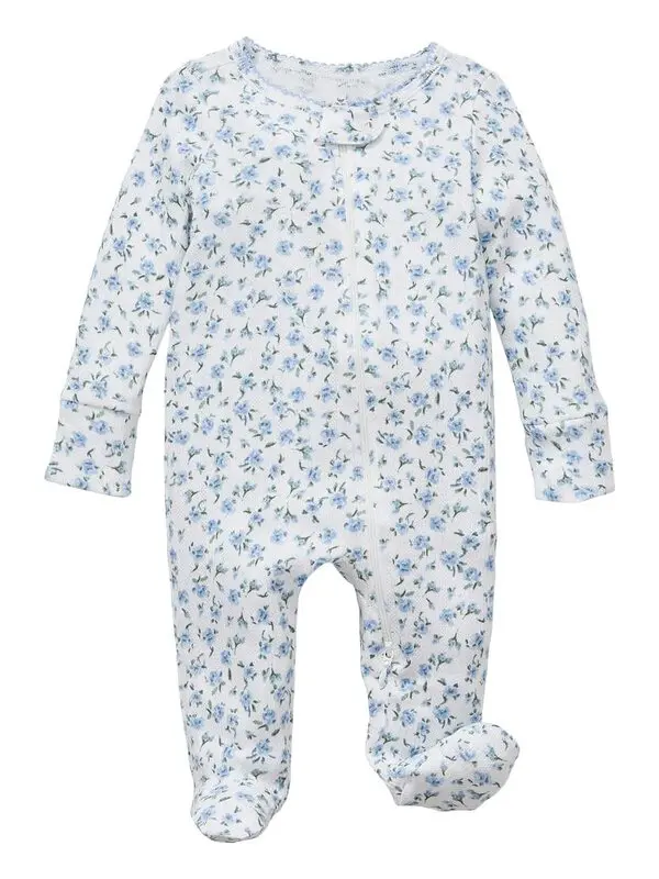 PETITE PLUME Pointelle Pima Cotton Zip Footie - Blue