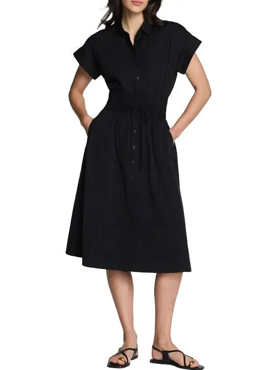 Spanx Smocked Button-up Midi Shirt Dress - Classic Black