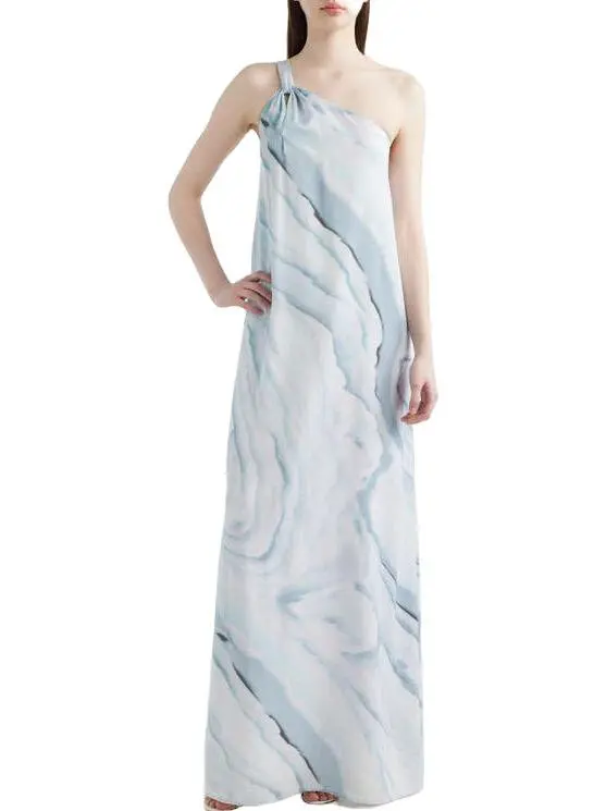 BOSS Dantea One-shoulder Dress - Pale Lagoon Ocean Tide Print