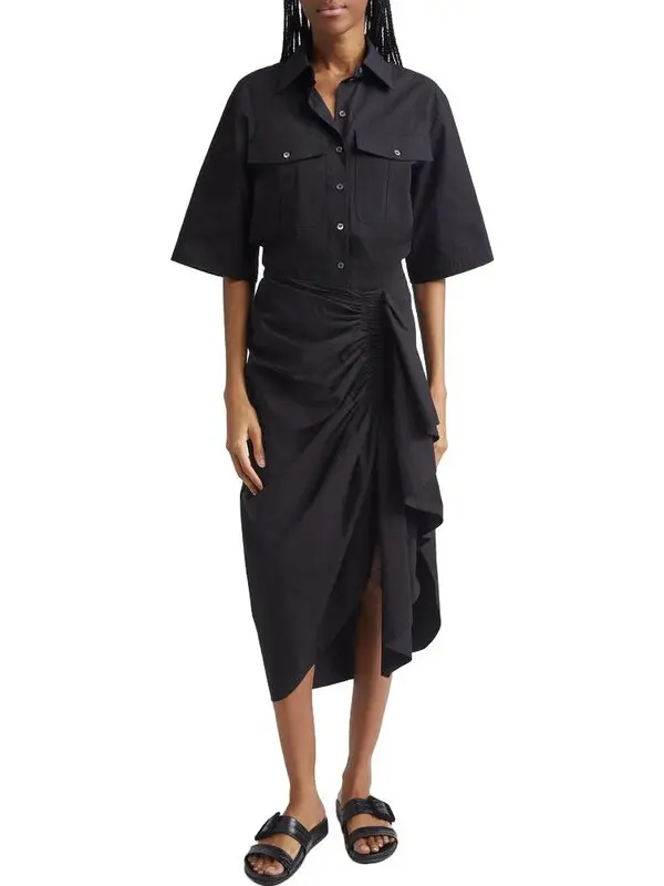 Michael Kors Ruched Cotton Poplin Pareo Skirt - Black