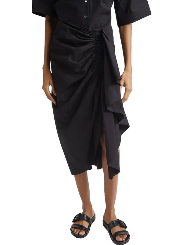 Michael Kors Ruched Cotton Poplin Pareo Skirt - Black