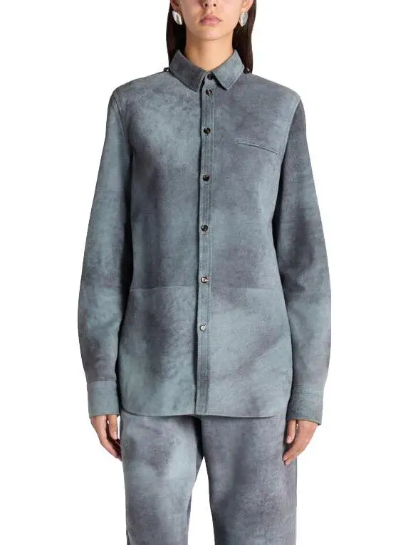 Bottega Veneta Cloudy Suede Button-up Shirt - 4690 Cloudy Indigo