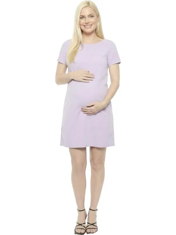 24SEVEN COMFORT APPAREL Maternity Short Sleeve Mini Shift Dress - Lilac