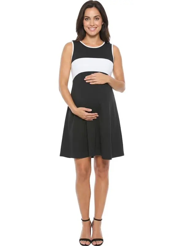 24SEVEN COMFORT APPAREL Maternity Sleeveless Knee Length A-line Dress - Black