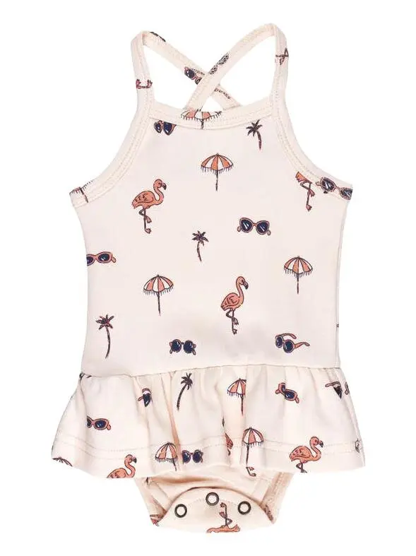 L'OVEDBABY Print Organic Cotton Skirted Bodysuit - Flamingo