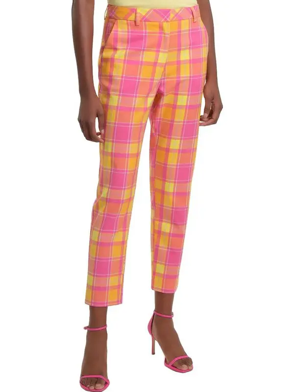 ISAAC MIZRAHI NEW YORK Plaid Slim Fit Ankle Pants - Pink Multi