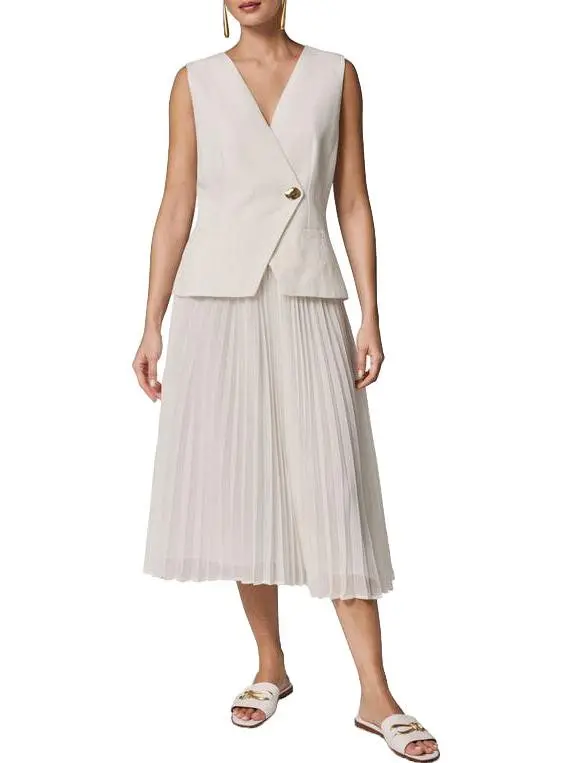 Donna Karan New York Mixed Media Linen Blend Pleated Midi Dress - Cream