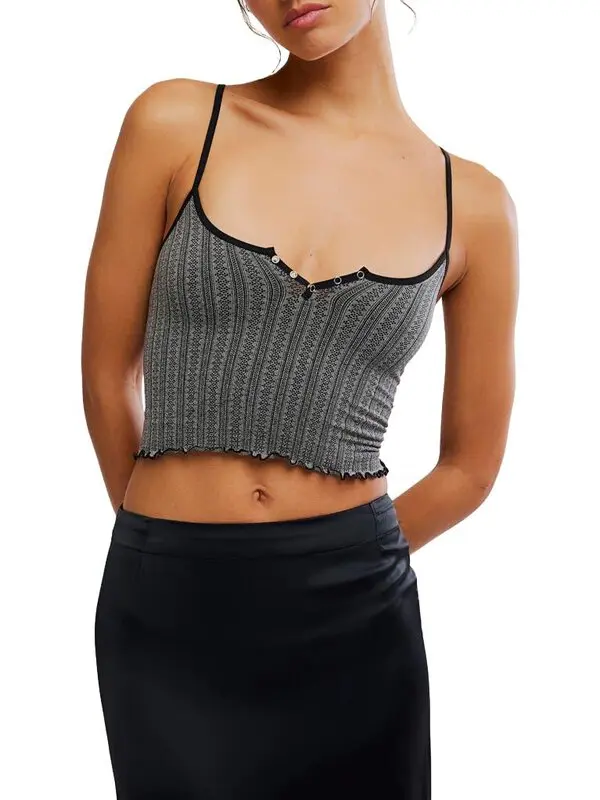 Free People Snap Into It Crop Pajama Henley Tank - Black