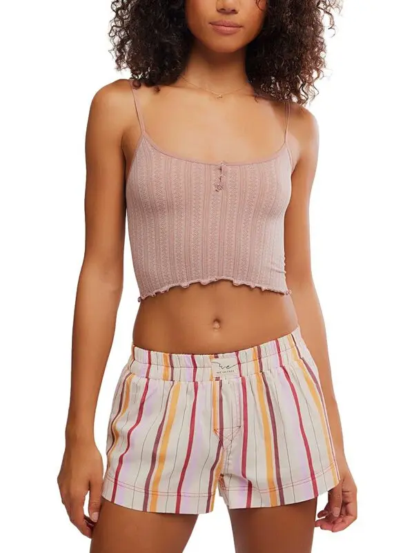 Free People Snap Into It Crop Pajama Henley Tank - Elderberry Tea