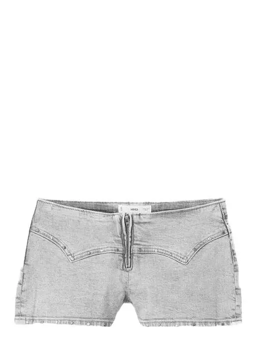 Mango Studded Denim Shorts - Denim Grey