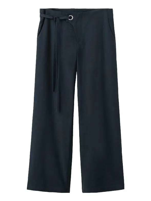 Mango Straight Leg Tie Detail Pants - Navy