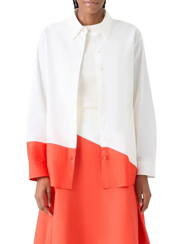 Akris Polygon Cotton Poplin Button-up Shirt - Ecru Vermillion