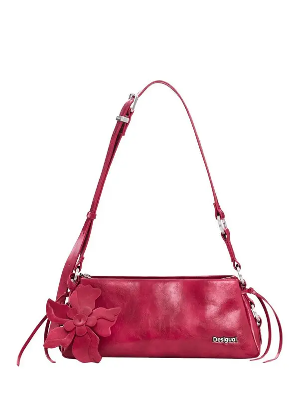 Desigual Faux Leather Crossbody Bag With Floral Charm - Red
