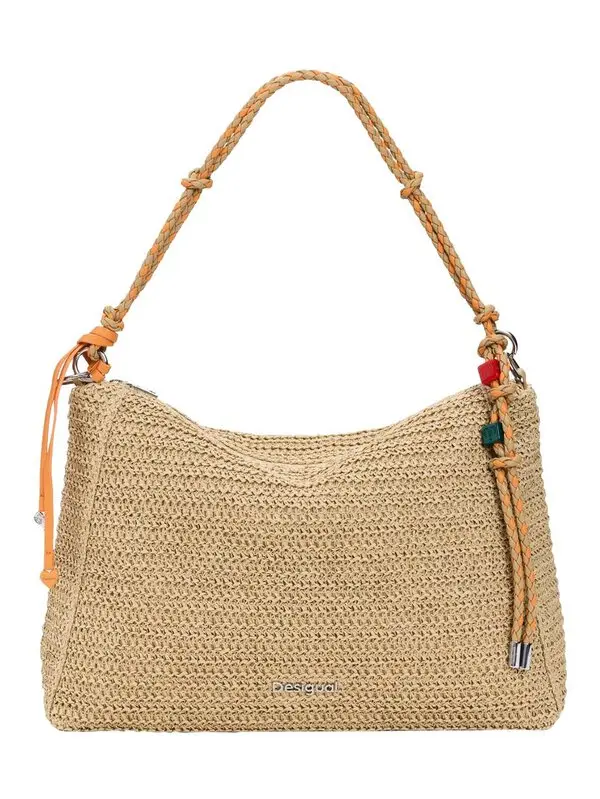 Desigual Raffia Shoulder Bag - Dark Beige