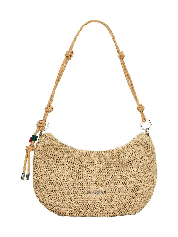Desigual Oval Raffia Shoulder Bag - Dark Beige